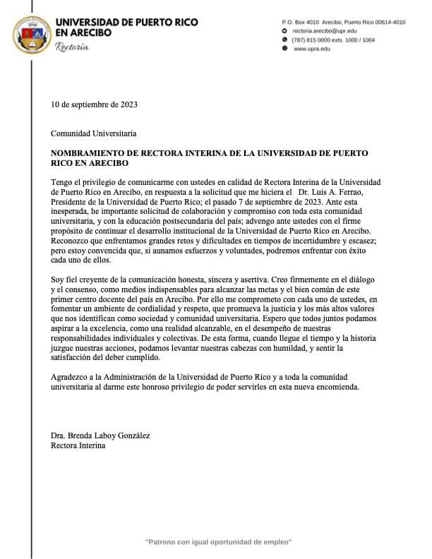 Designan nueva rectora interina en la UPR de Arecibo – A Cuentagotas